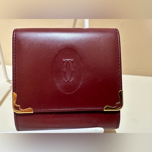 Cartier | Bags | Cartier Bordeaux Leather Coin Snap Wallet | Poshmark